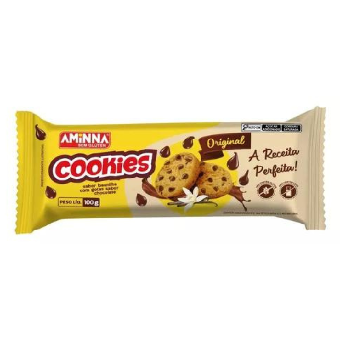 Cookies sabor baunilha com gotas sabor chocolate Aminna 100g - Glúten ...