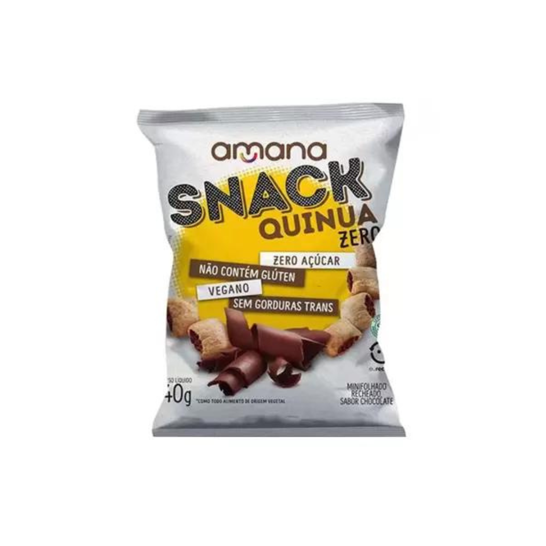 Snack mini folhado recheado sabor chocolate quinua zero Amana 40g ...