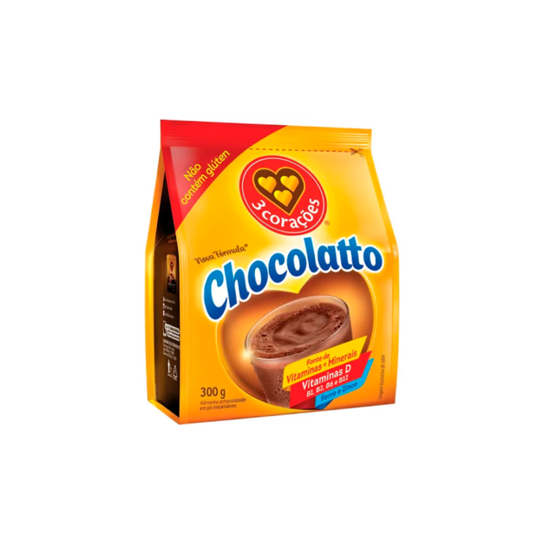 Achocolatado em pó chocolatto 3 Corações 300g - Glúten Pra Quê ...